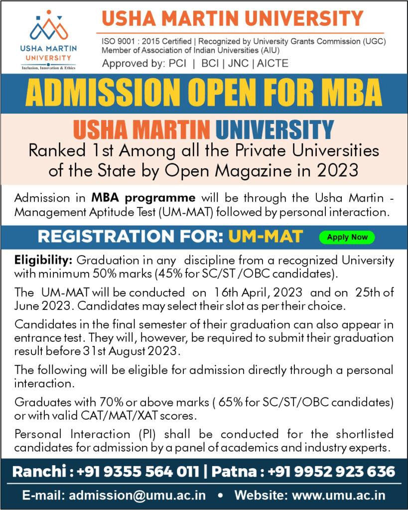Admission Open For MBA Course at Top University in Ranchi, UMU